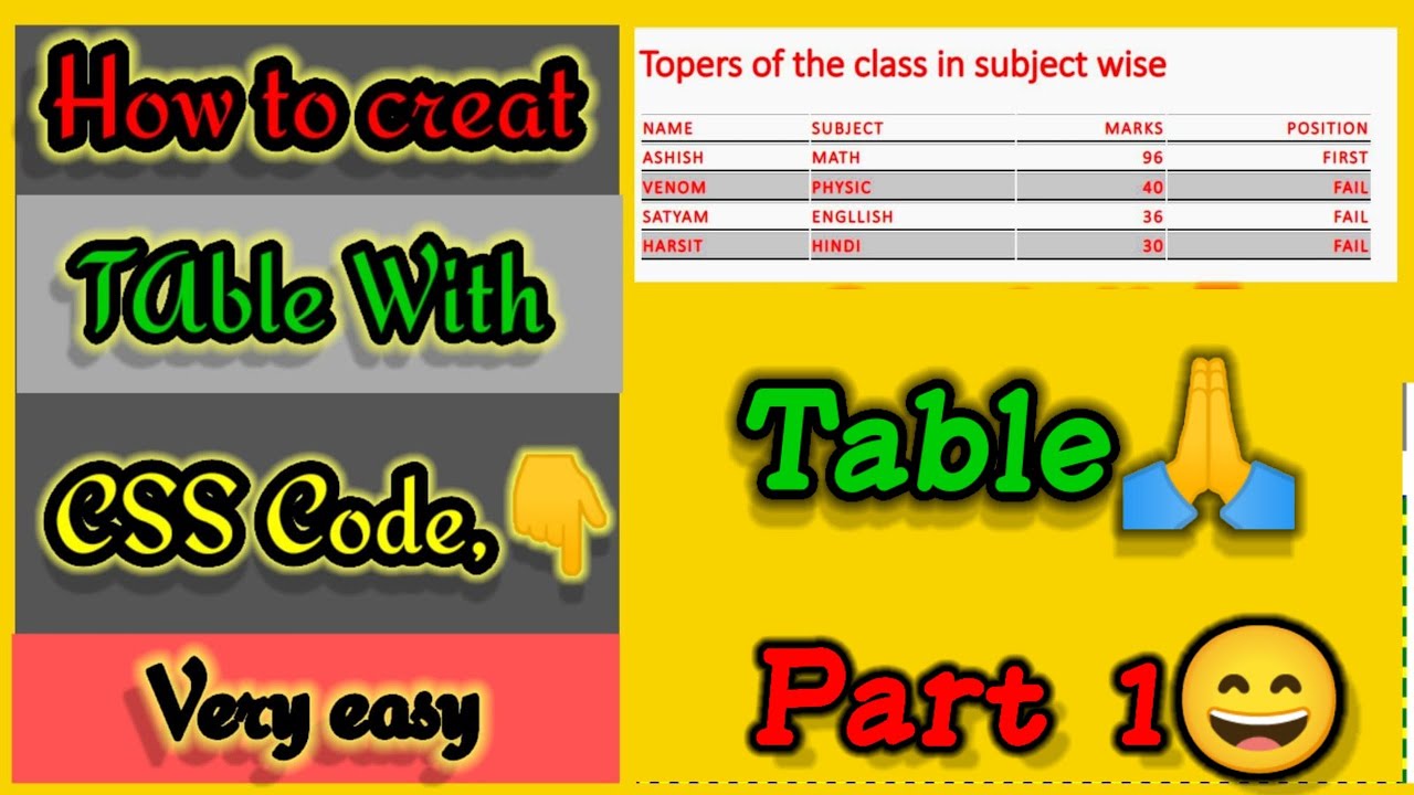 How To Create Table With CSS Code html CSS YouTube How To Create Table With CSS Code html CSS YouTube