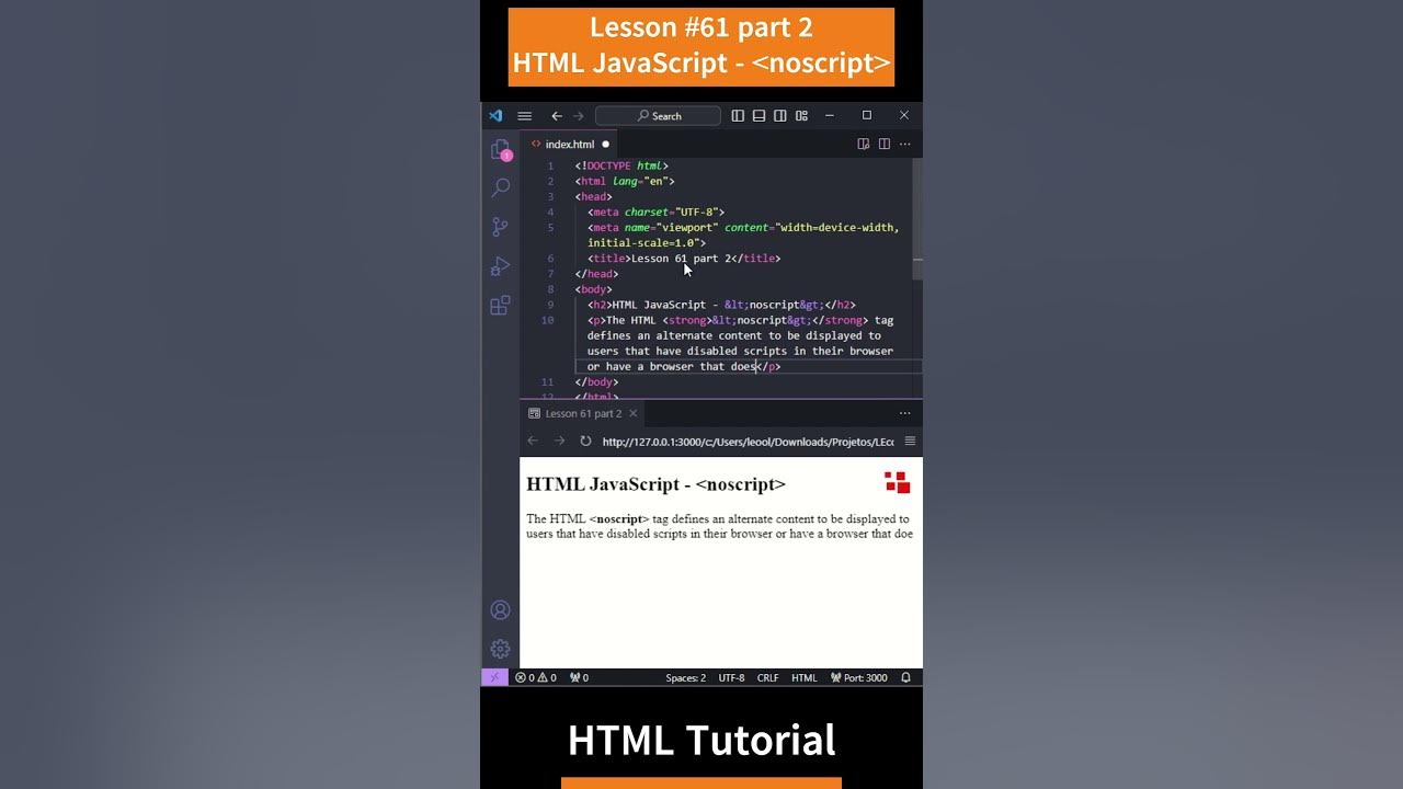 Html Tutorial Lesson 61 Html Javascript Noscript Element Part 2 Shorts Html Htmltutorial