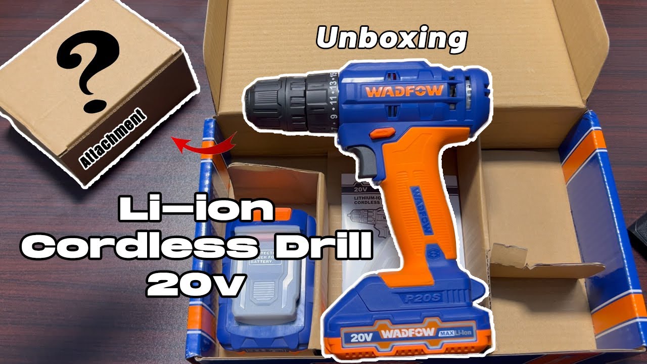 Wadfow Lithium-Ion Cordless Drill 20v | Attachment | Unboxing ...