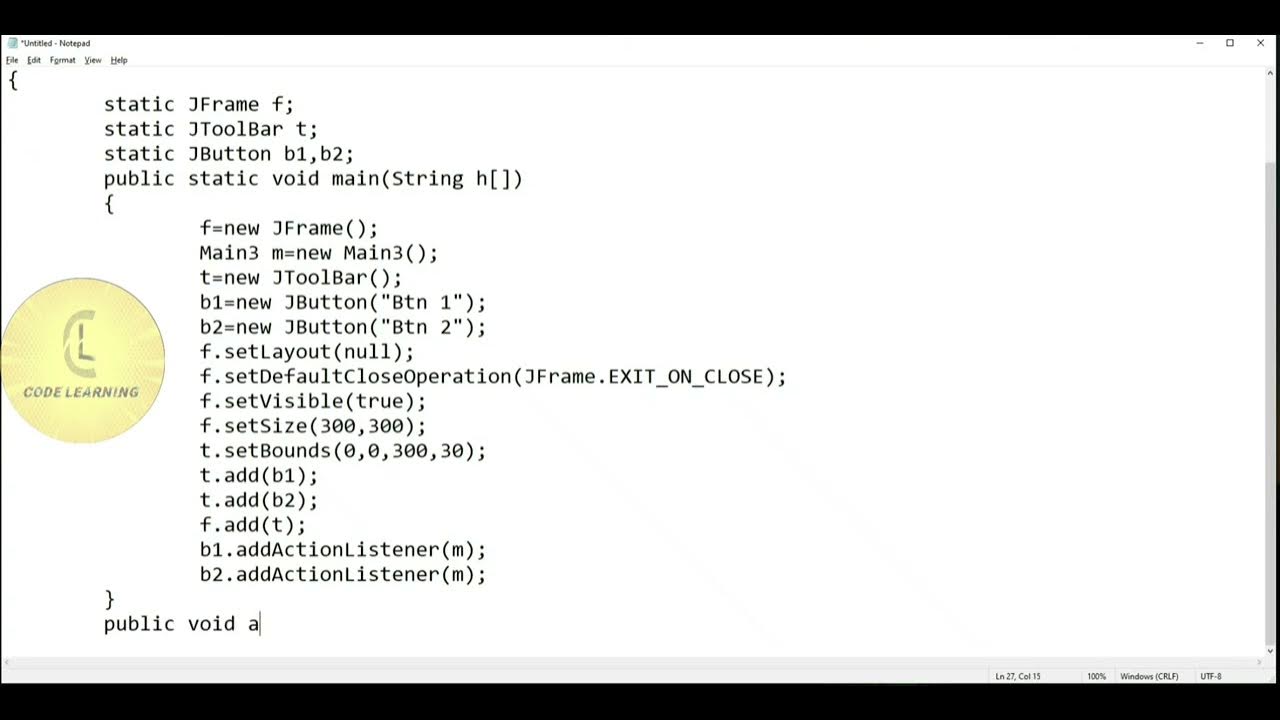 Java | Swing class 'JToolBar part-1' | CodeLearning - YouTube
