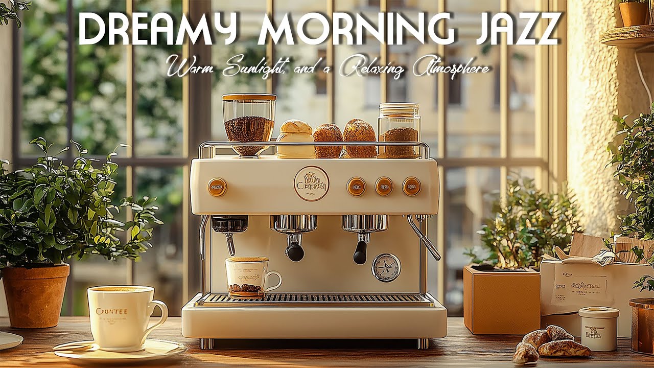 Dreamy Morning Jazz Café in a Blossoming Spring Setting ☕ Warm Sunlight ...