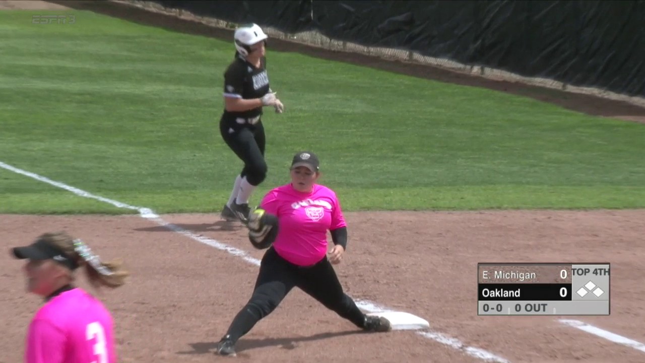 Highlights: Oakland Softball vs. Eastern Michigan Game 1, L 3-1 - YouTube