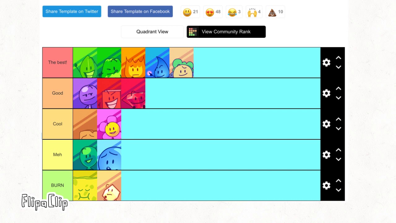 Bfb tiermaker! - YouTube