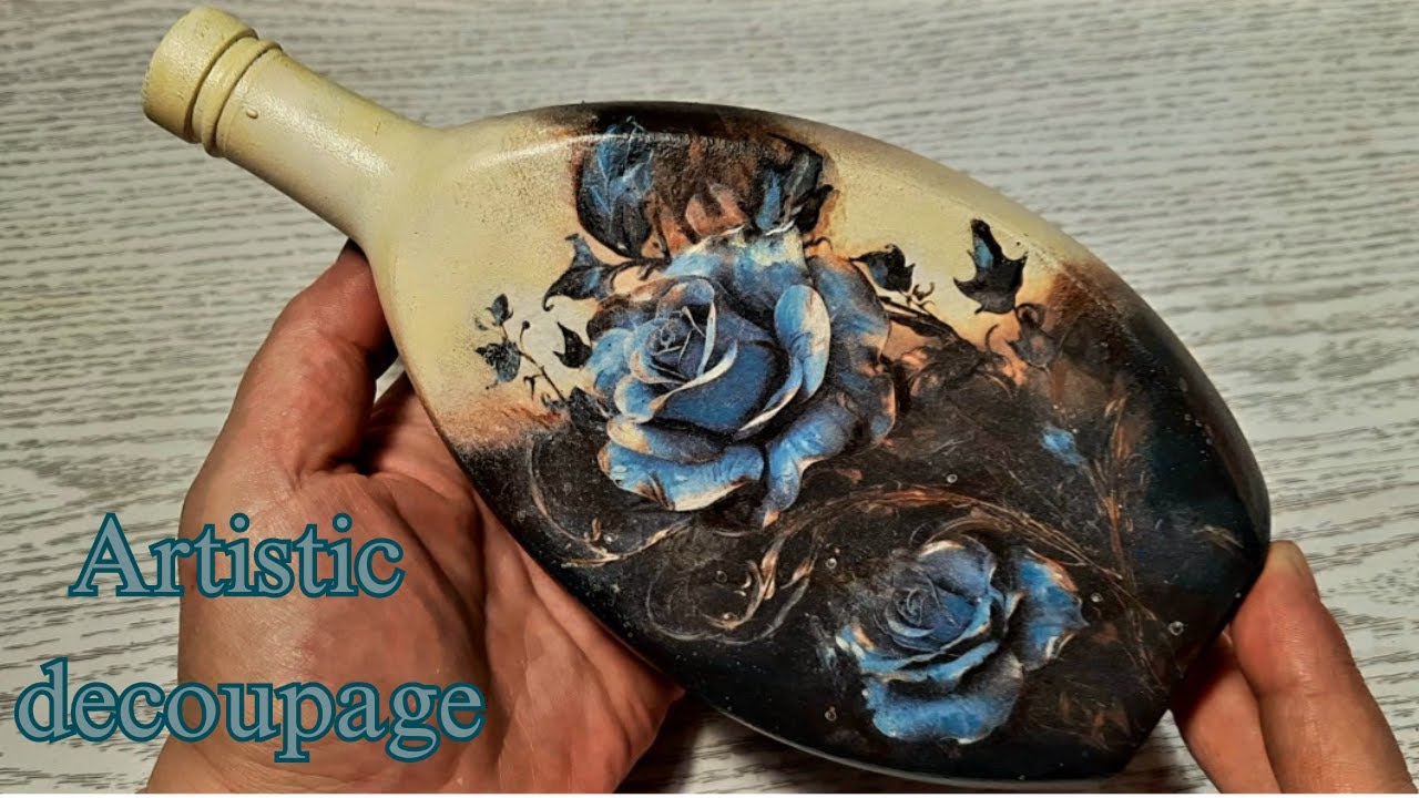 Decoupage/ Glass Bottle Art/ Artistic Decoupage for Beginners - YouTube