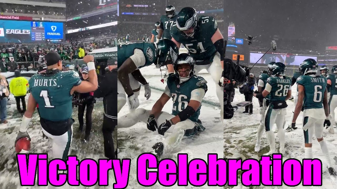 VIDEO! Eagles players wildly celebrate playoff win over Rams in snow ...