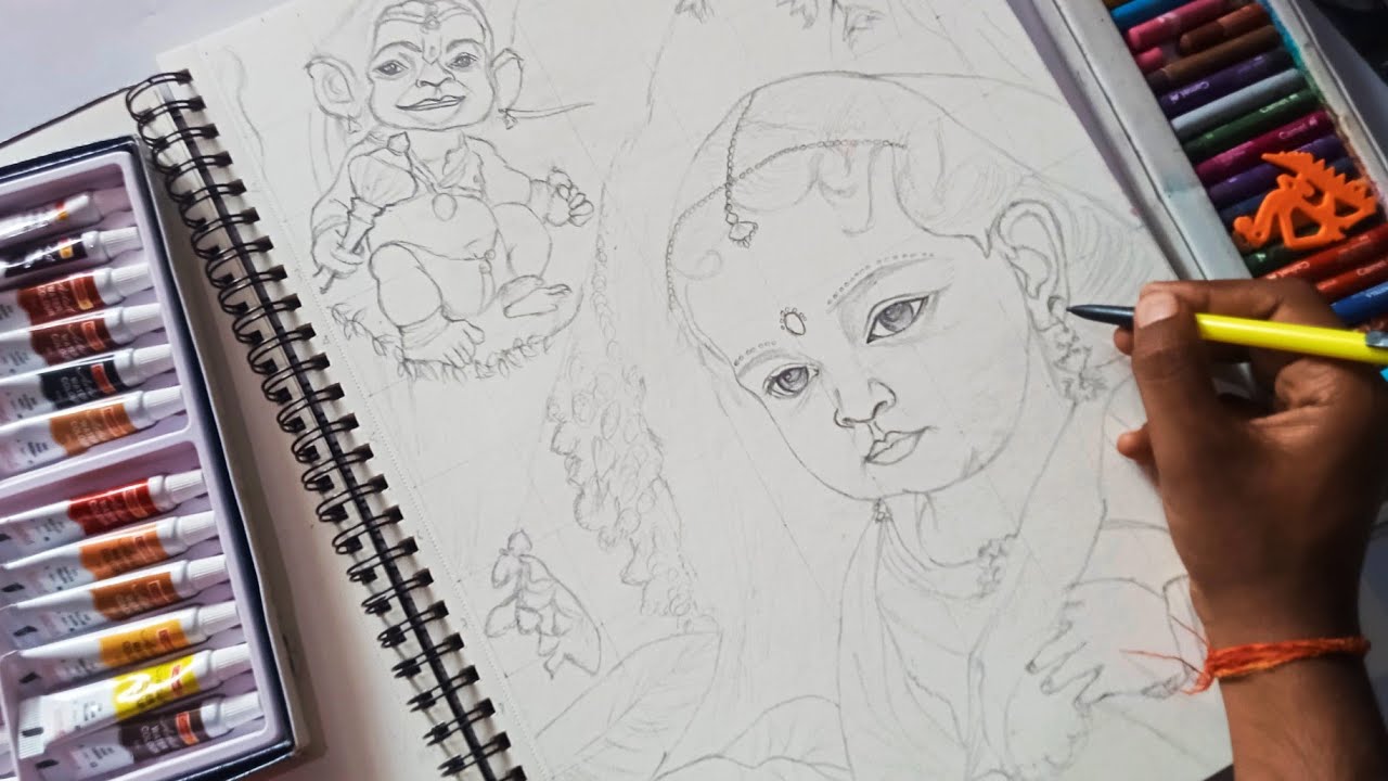 Mata Seeta and hanuman drawing with ring of shree ram, step by step ...