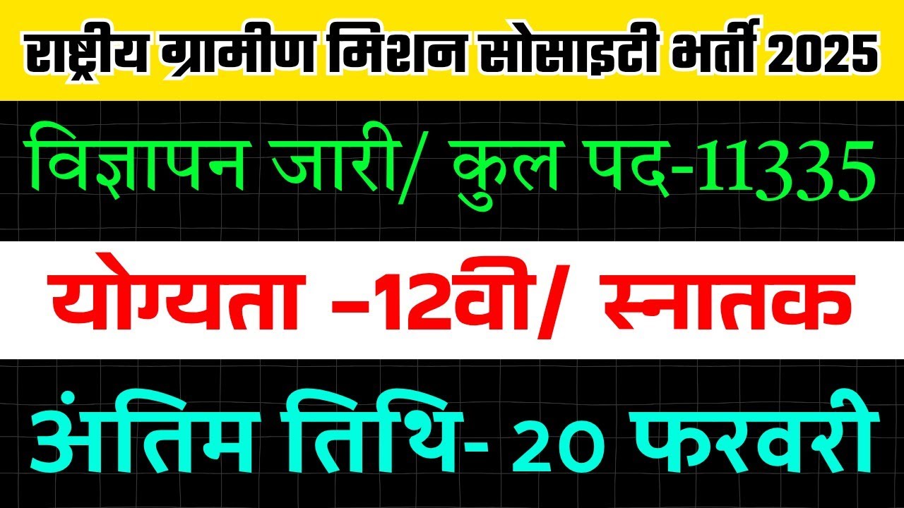 NRRMS भर्ती 2025/राष्ट्रीय ग्रामीण मिशन सोसाइटी/कुल पद-11335/योग्यता ...
