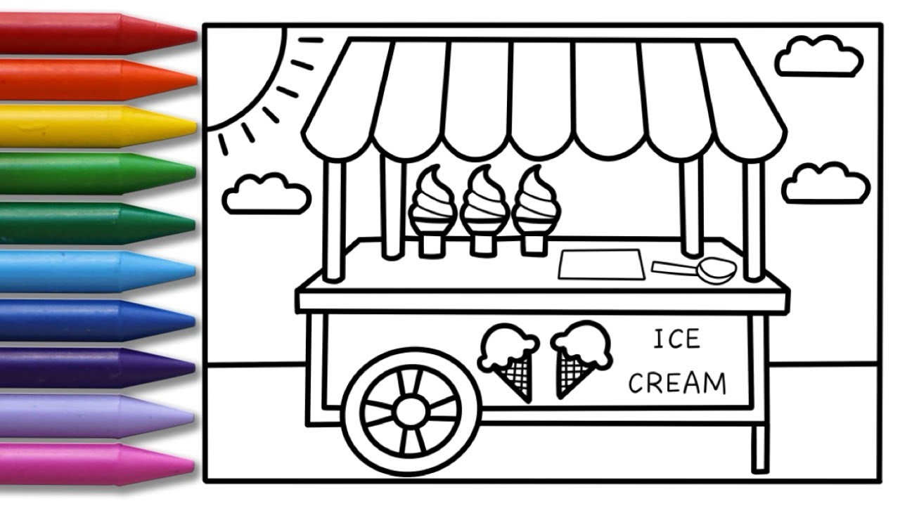 How to draw easy cute Rainbow Icecream cart for kids - EasyDrawColor ...