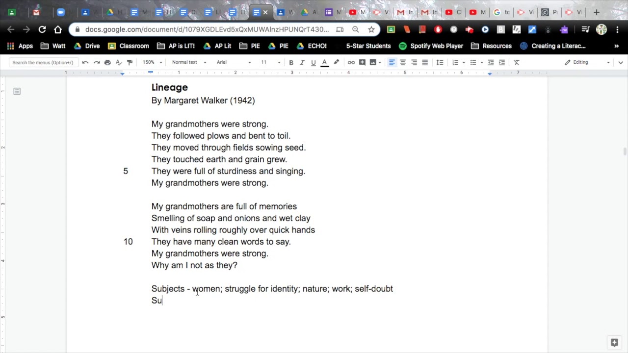 Lineage by Margaret Walker -- Reading Summary Subjects - YouTube