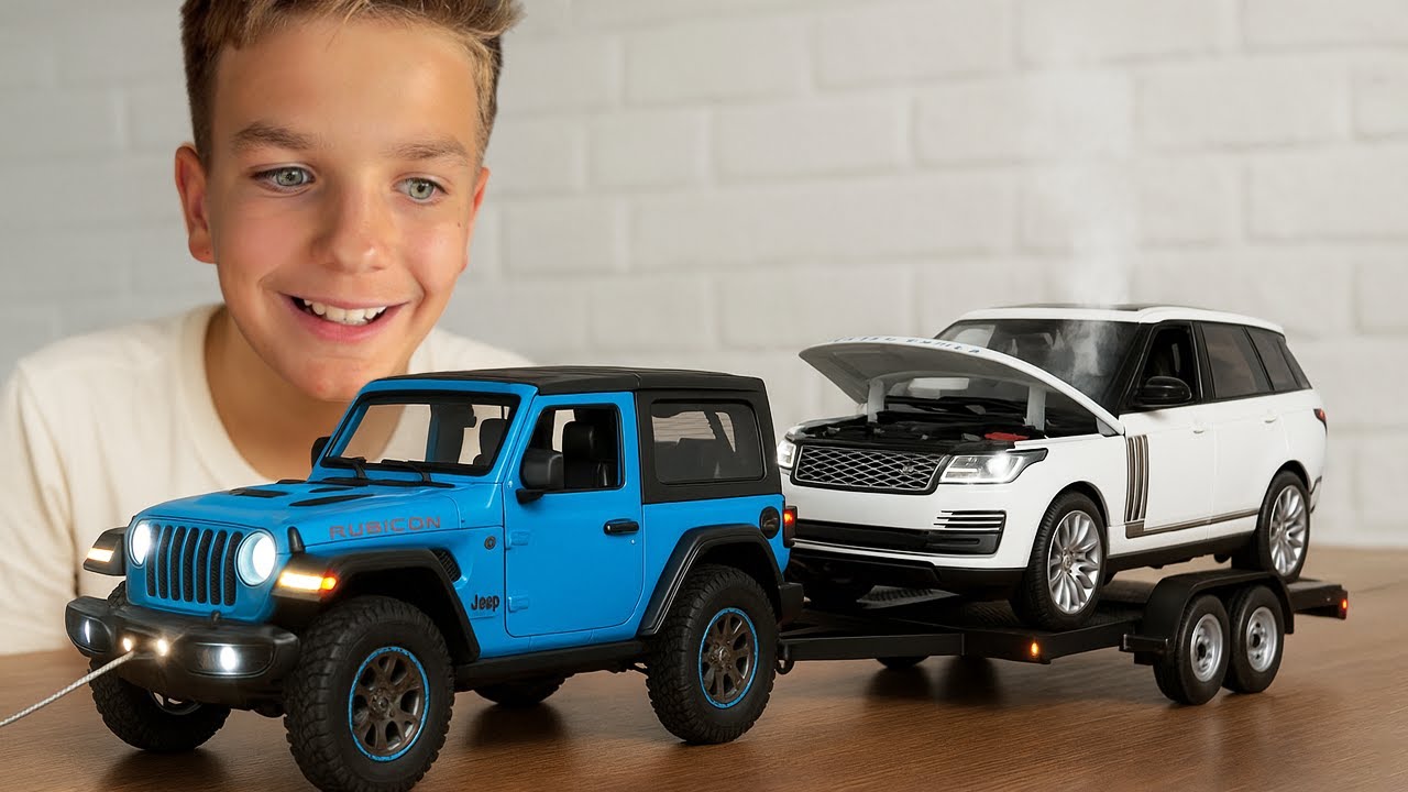 Mark and Jeep Rubicon in 1:18 scale + trailer with tools save Range ...