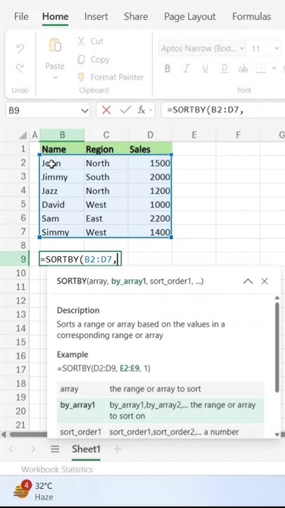 How to Sort Dataset in Excel using SORTBY Function #excel #shorts #shortvideo #sort #sortby # ...