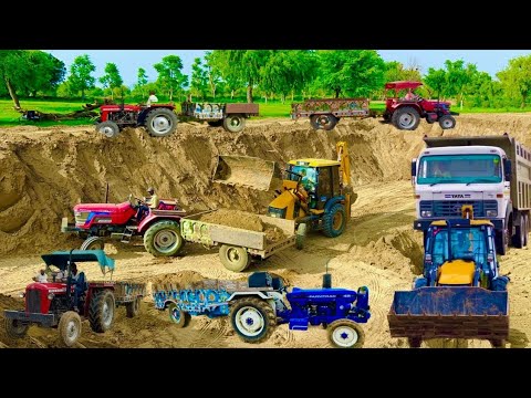 Jcb 3dx Backhoe Loading Mud In John Deere 5039 Tractor | Jcb Khudai ...