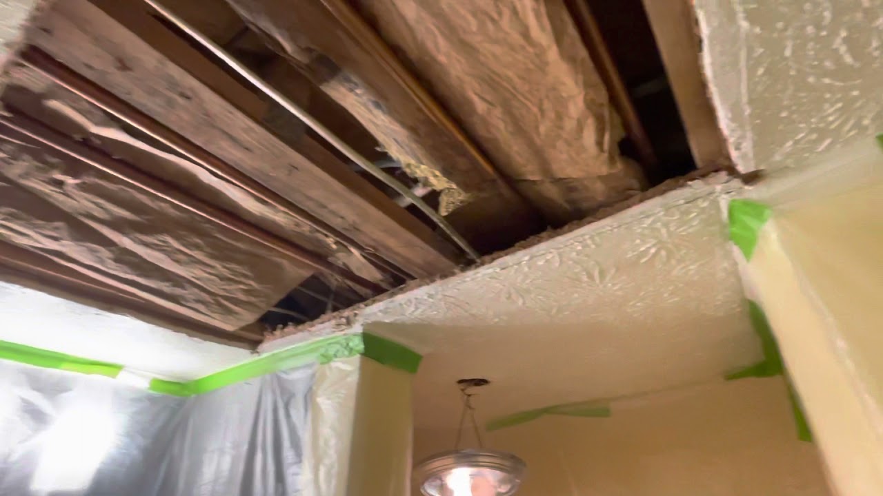 Repair Shower Ceiling Water damage Sagging dry wall Fix hole patch and ...