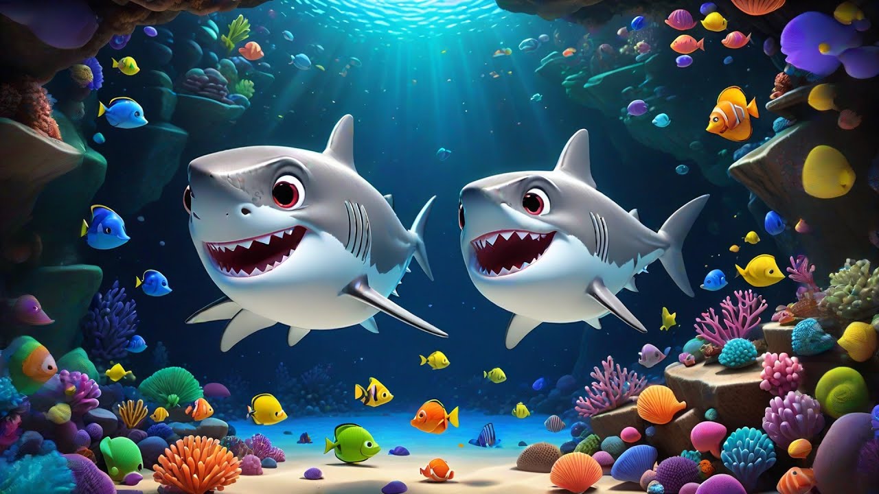 Three Baby Sharks Swim All Day | Animal Song for Kids | Nursery Rhymes ...