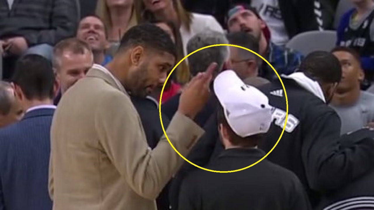 Tim Duncan Flicks Off Spurs Employee's Hat During Win over Wizards ...