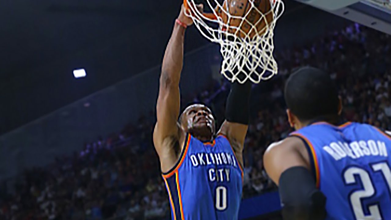 Russell Westbrook & Victor Oladipo Throw Down SUPERMAN Dunks - YouTube