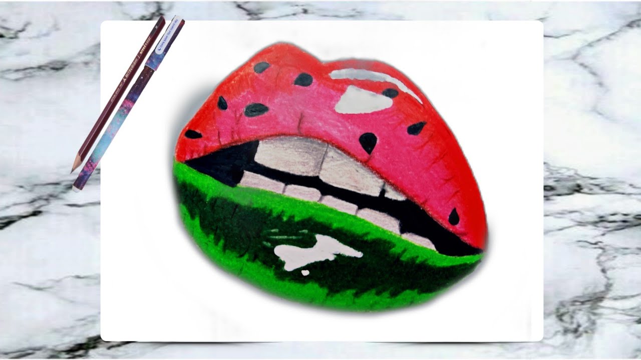 How to draw a watermelon lip step by step with a colored pencil - YouTube