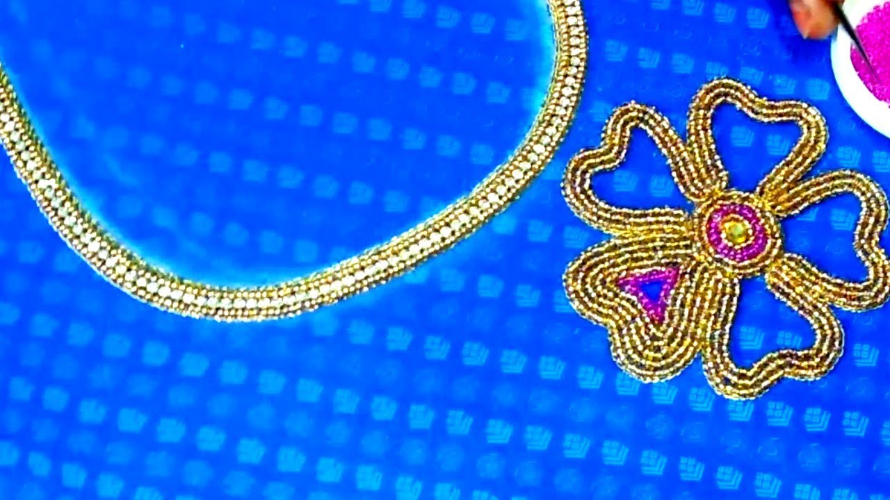 Aari work Flower Design// Aari work Blouse design// MAGGAM WORK - YouTube