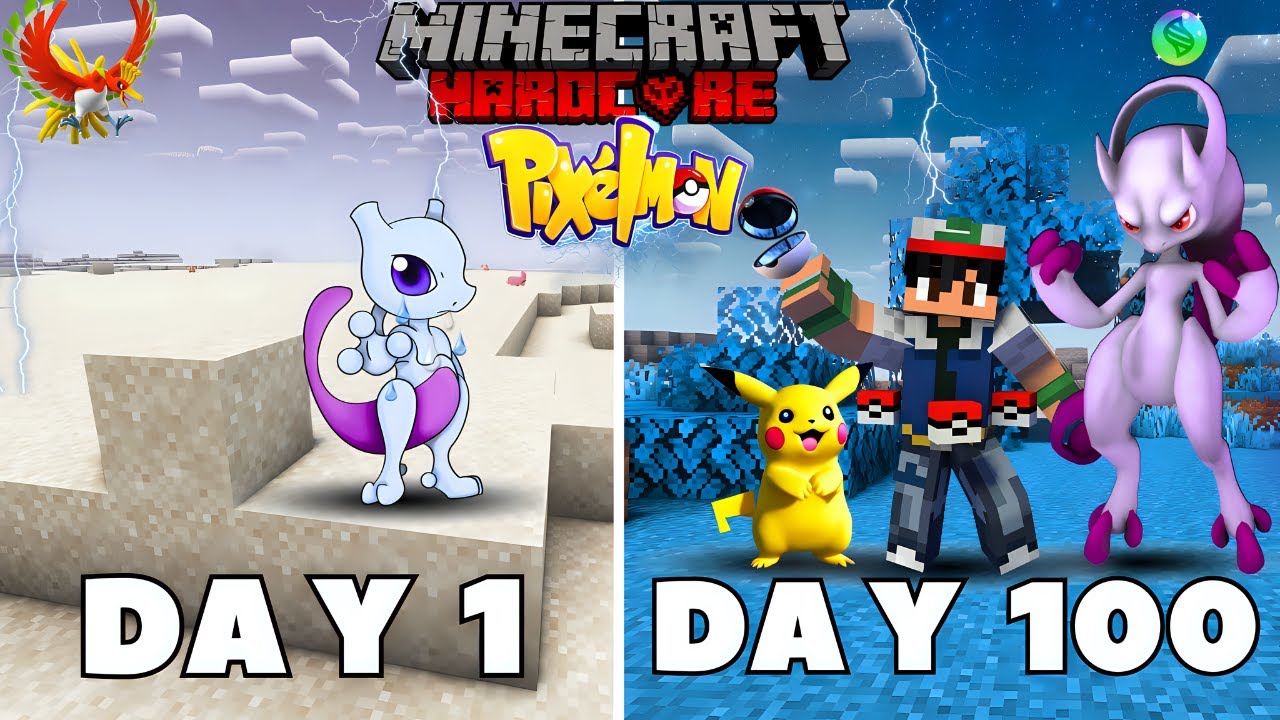 I Survived 100 DAYS as Mewtwo POKEMON in HARDCORE Minecraft! अभी मजा ...