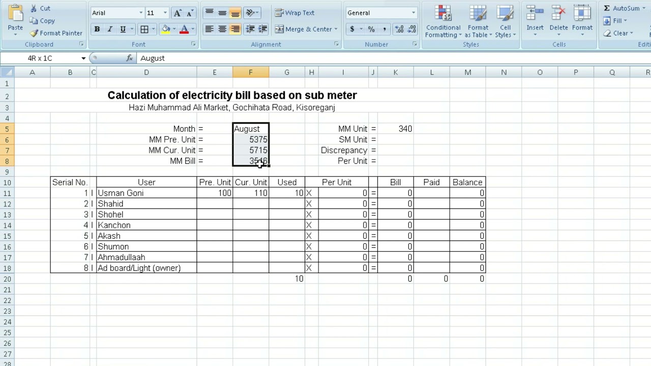 Calculation of electricity bill based on sub meter - YouTube