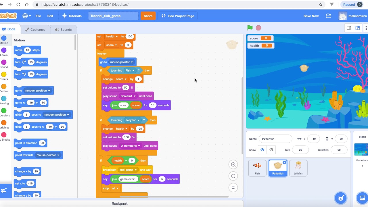 Scratch Tutorial - nivel mediu - joc pesti - YouTube
