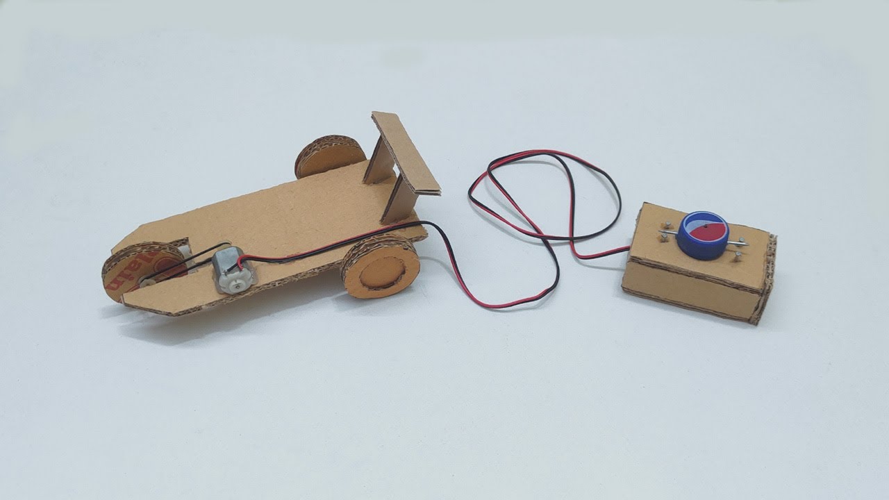 how to make remote control car with cardboard with one motor - YouTube