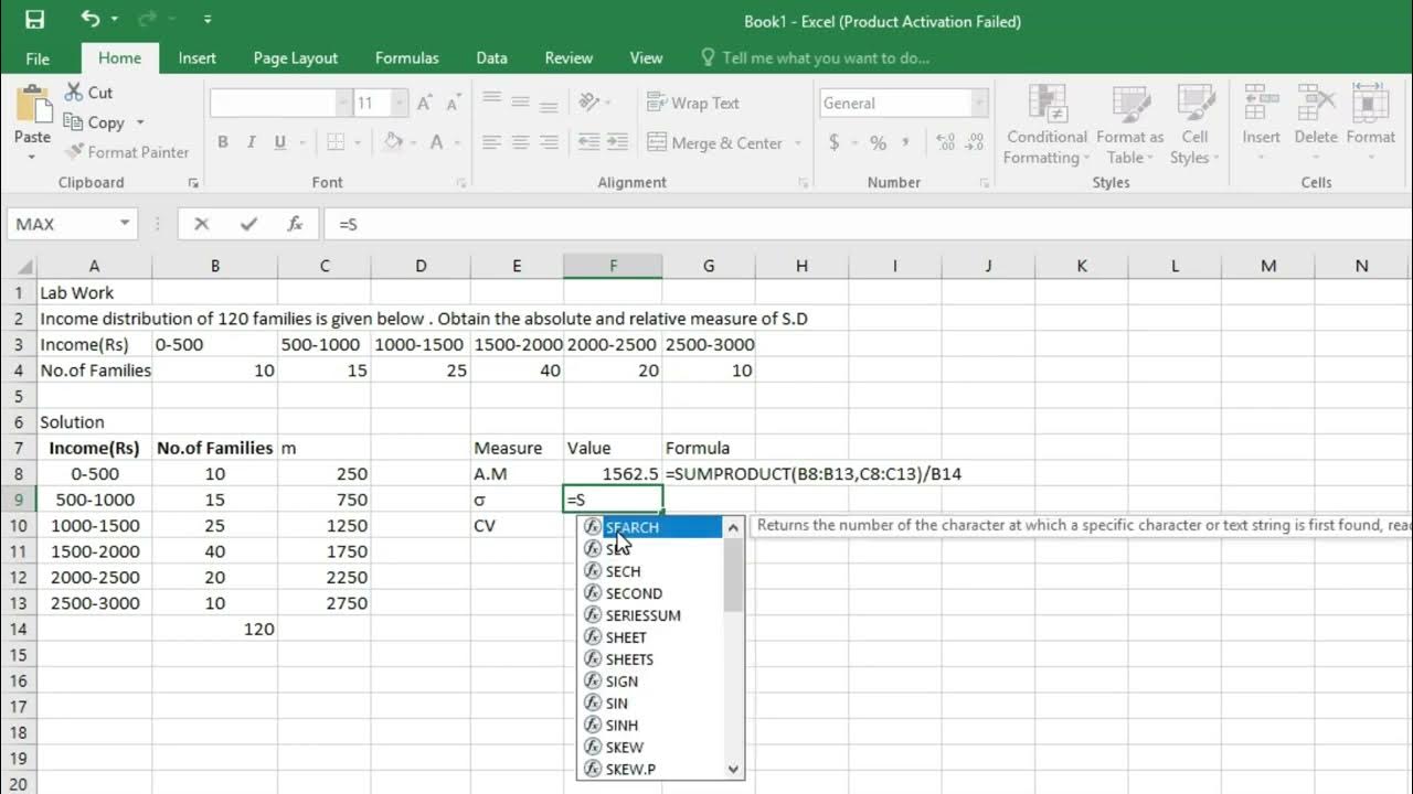 FINDING STANDARD DEVIATION & CV USING MS EXCEL|FOR BBA/BIM/BBM 3RD SEMESTER PRACTICAL WORK|BP ...