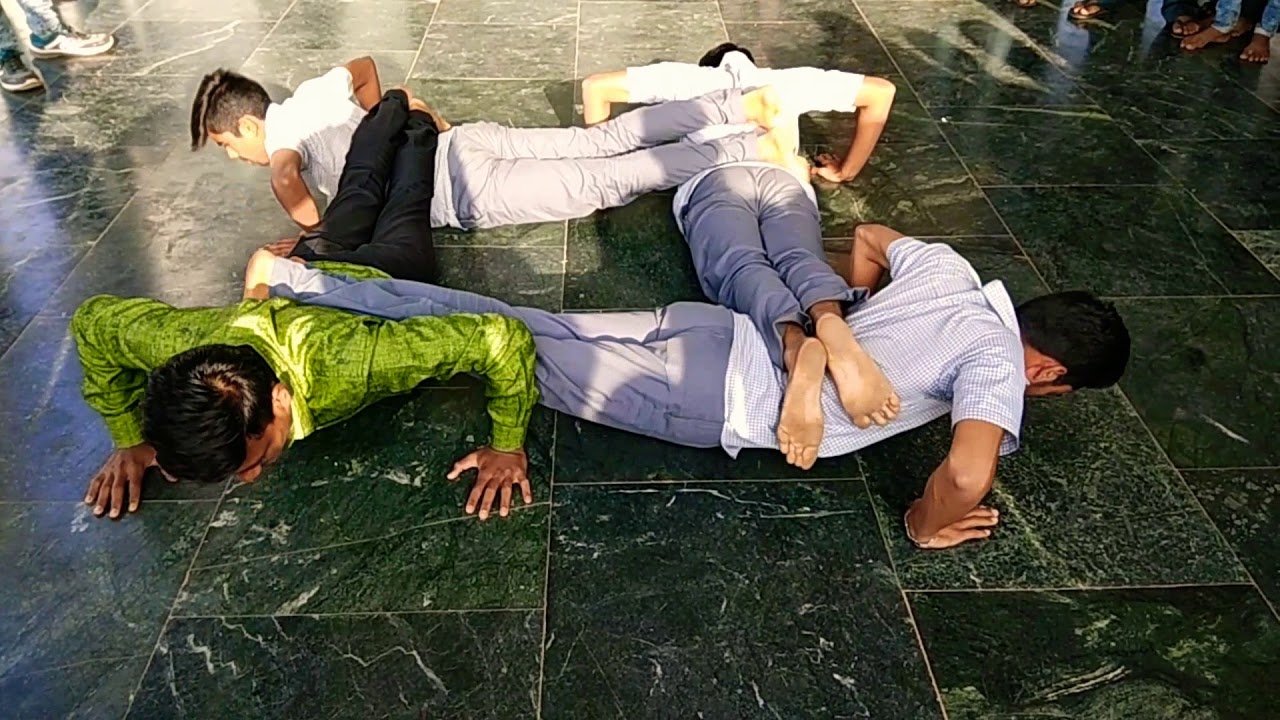 4 person push up challenge at school - YouTube
