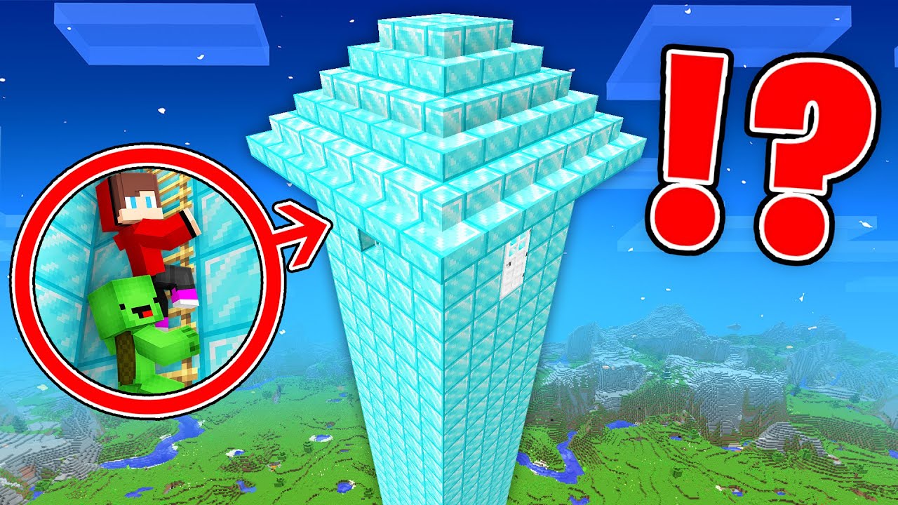 Mikey and JJ climb the Tallest Diamond Tower In Minecraft (Maizen) - YouTube