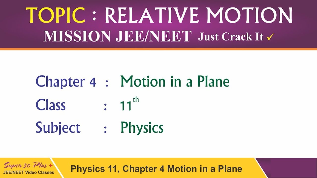 Physics Class-11 | Chapter-4 Motion in a Plane Part-5 | Relative Motion | JEE/NEET - YouTube