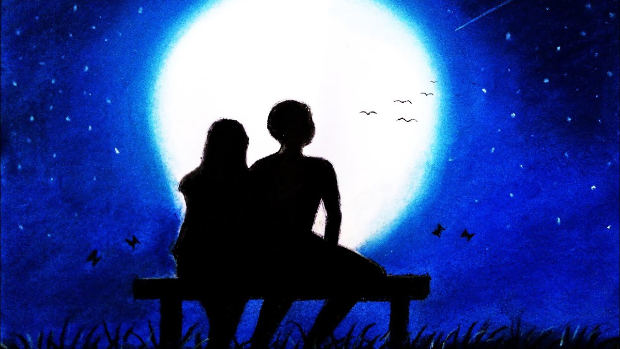 how to draw moonlight night scenery step by step easily - YouTube