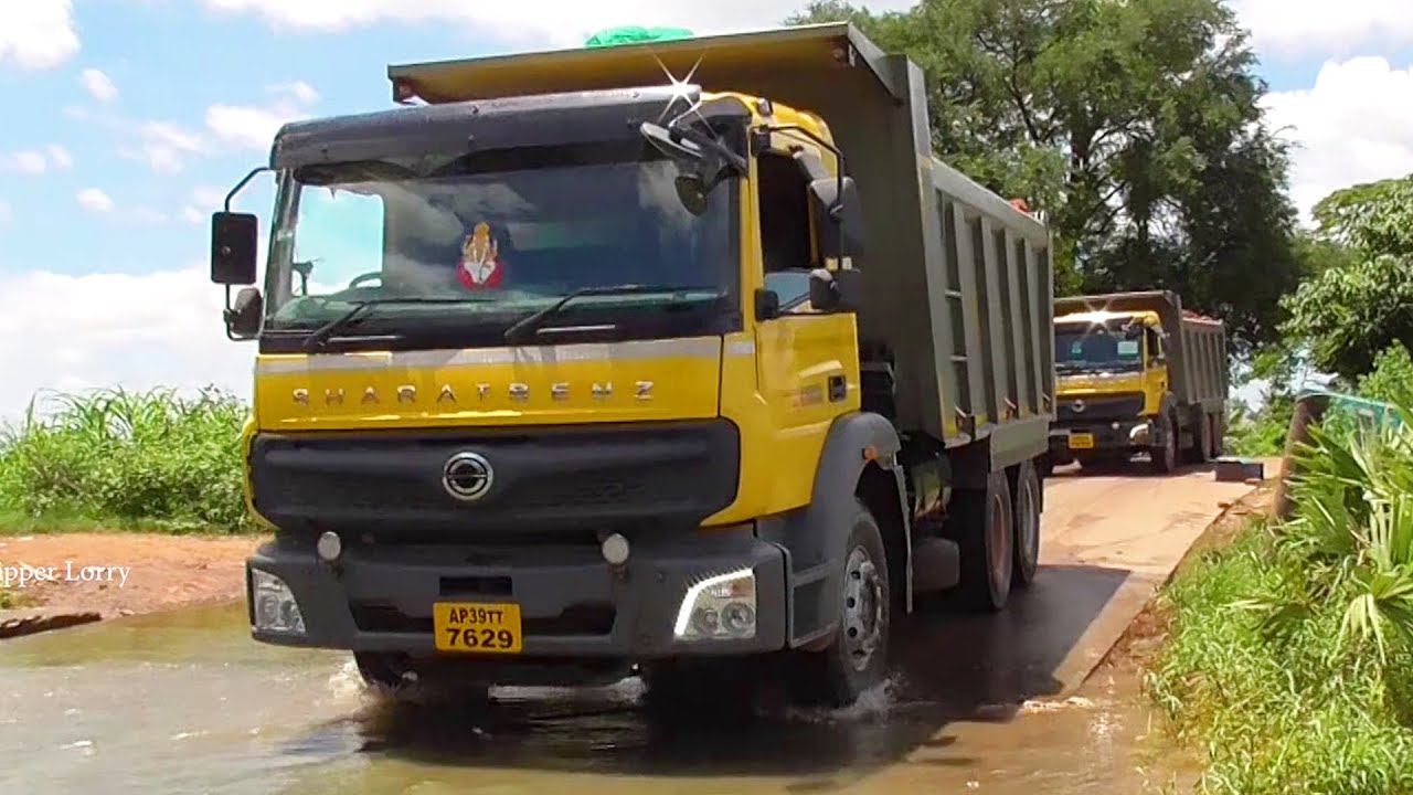Sand Tipper video : Coarse Sand carrier Tipper Trucks are crossing in ...