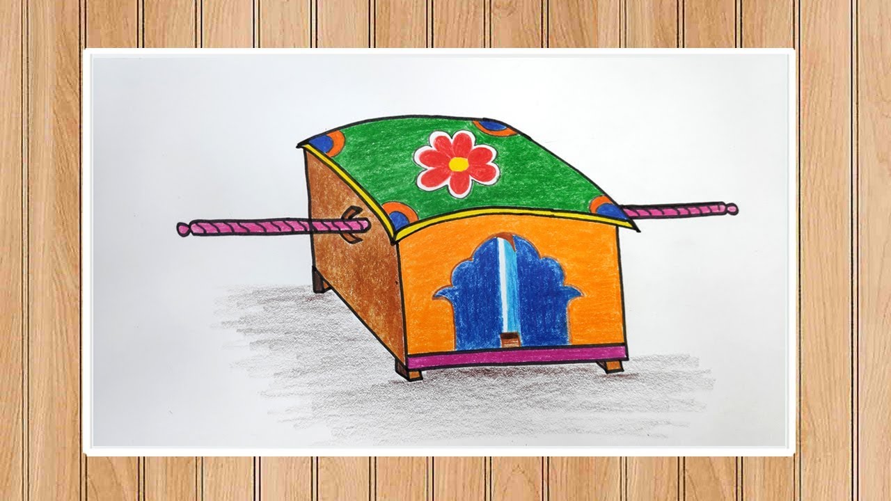 How to Draw Palanquin/Palki Step by Step with Colors | 123 Drawing ...