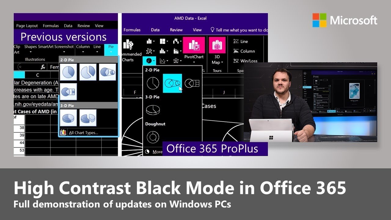 Updates to Office 365 in High Contrast Black Mode on a PC - YouTube