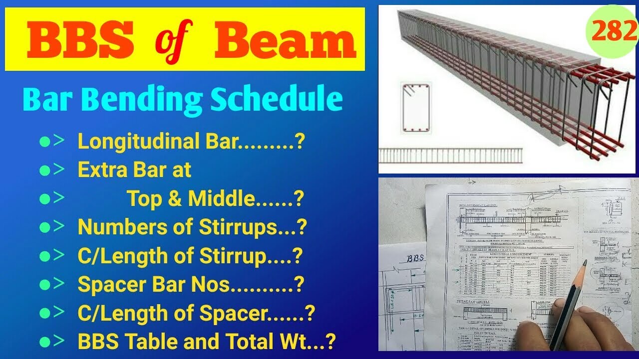 BBS of Beam || BBS of Slab Level Beam || Bar Bending Schedule of Beam ...
