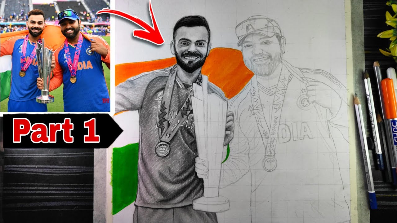 Virat kohli and Rohit Sharma Pencil Shading Tutorial, T20 Worldcup ...