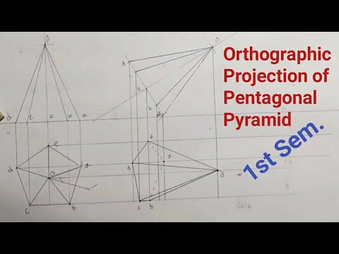 Orthographic Projection | Engineering Graphics | Pentagonal Pyramid ...