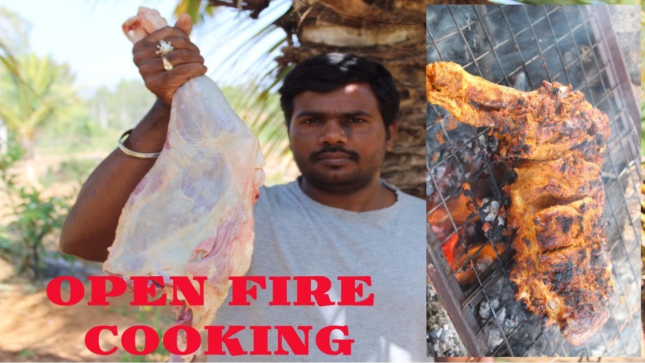 FULL GOAT LEG ROAST IN OPEN FIRE | TANDOORI STYLE | HEALTHY VILLAGE ...