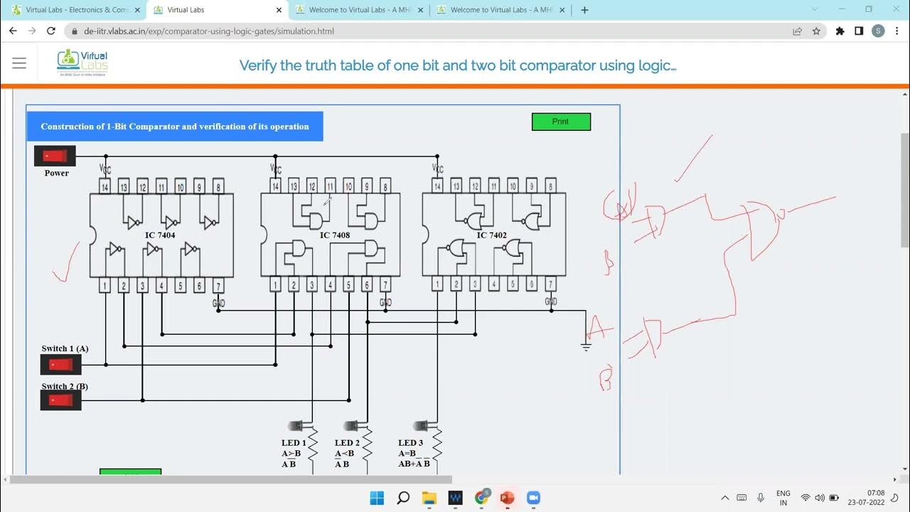 1 bit & 2 bit Comparator using virtual lab - YouTube