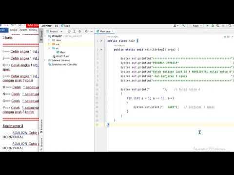 JAVA01P Cetak tulisan JAVA sebanyak 10 x HORIZONTAL mulai kolom 8 ...