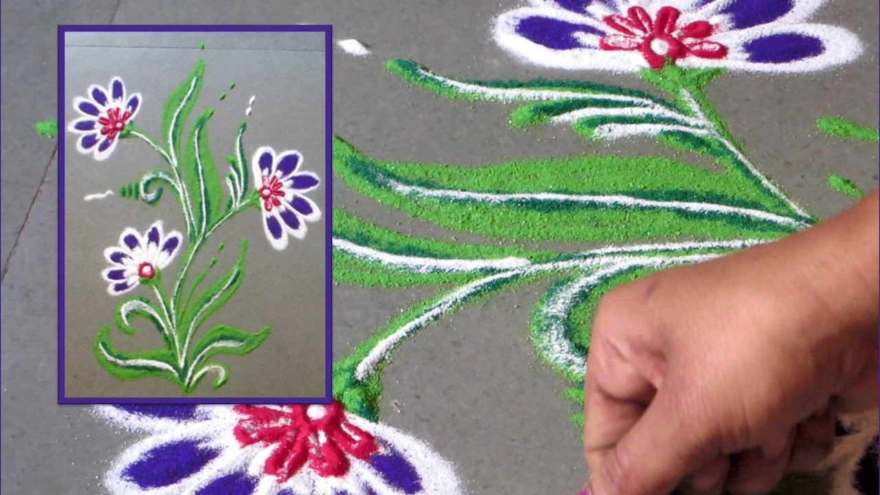 Blue Flower Rangoli Design : निळ्या फुलांची रांगोळी - YouTube