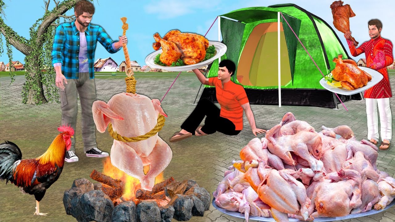 Solo Camping Rope Swing Roasted Tandoori Chicken Fry Street Food Hindi ...