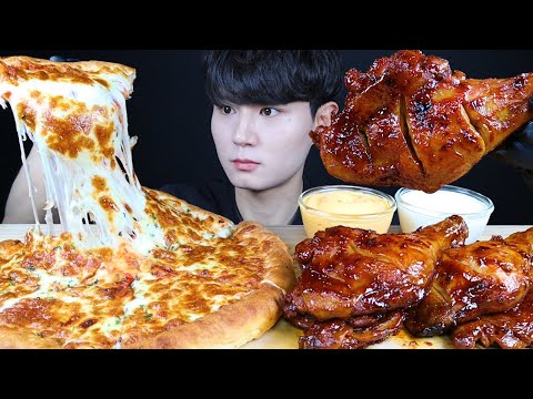 자메이카통다리 치킨 피자 먹방ASMR MUKBANG CHEESY PIZZA & SPICY FRIED CHICKEN チーズピザ辛いチキン Gà ไก่ Ayam eating sounds