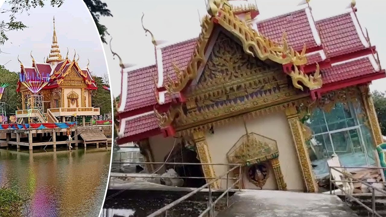 Buddhist Temple Collapses Into River - YouTube