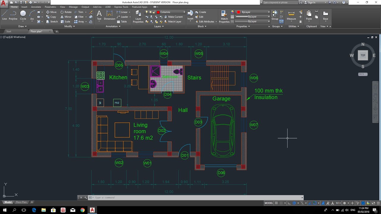 Autocad Tutorial, Design a floor plan with explanations, for begginers ...