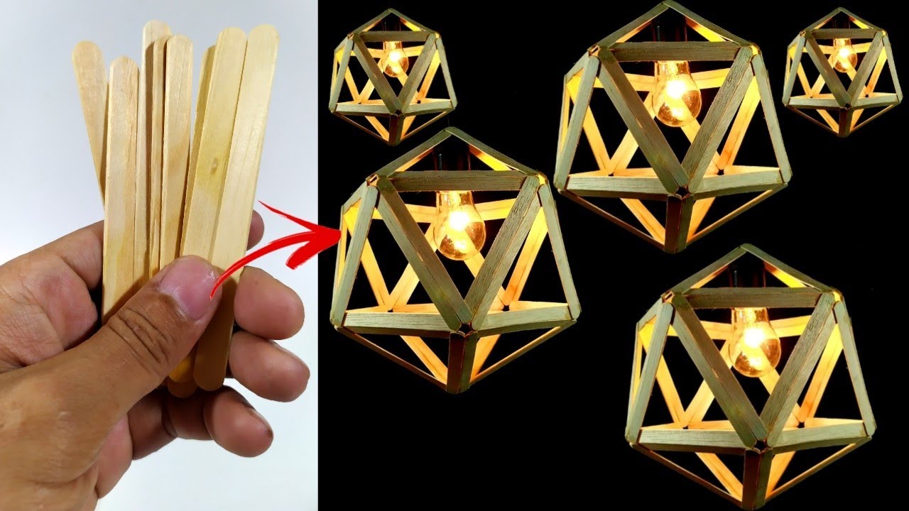 Ide kreatif membuat lampu dari stik es krim | DIY popsicle sticks light ...