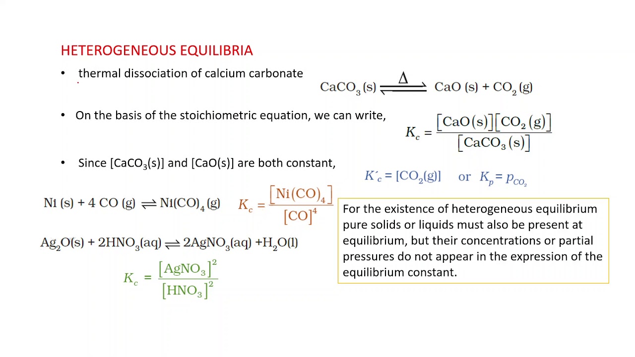 Chemistry 11 Chapter 7 Equilibrium -Homogeneous and Heterogeneous ...