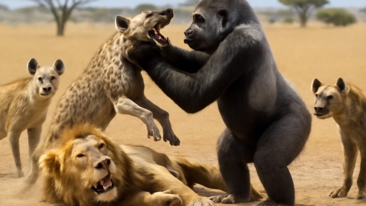 The Gorilla Attacks The Hyena Pack To Protect The Lion, And The Outcome Is Truly Unexpected ...