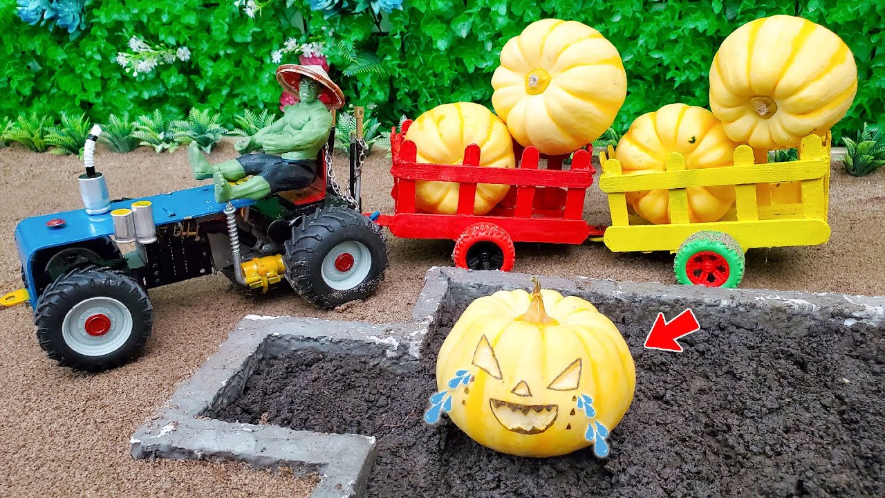 DIY Mini Tractor Carrying Giant Pumpkin - Harvest Pumpkin Halloween - Diy Tractor |@Tiny Farming ...