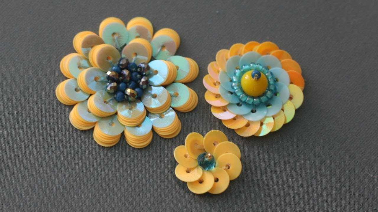 Two beautiful simple flowers for beginners ~Bead and Sequins embroidery ...